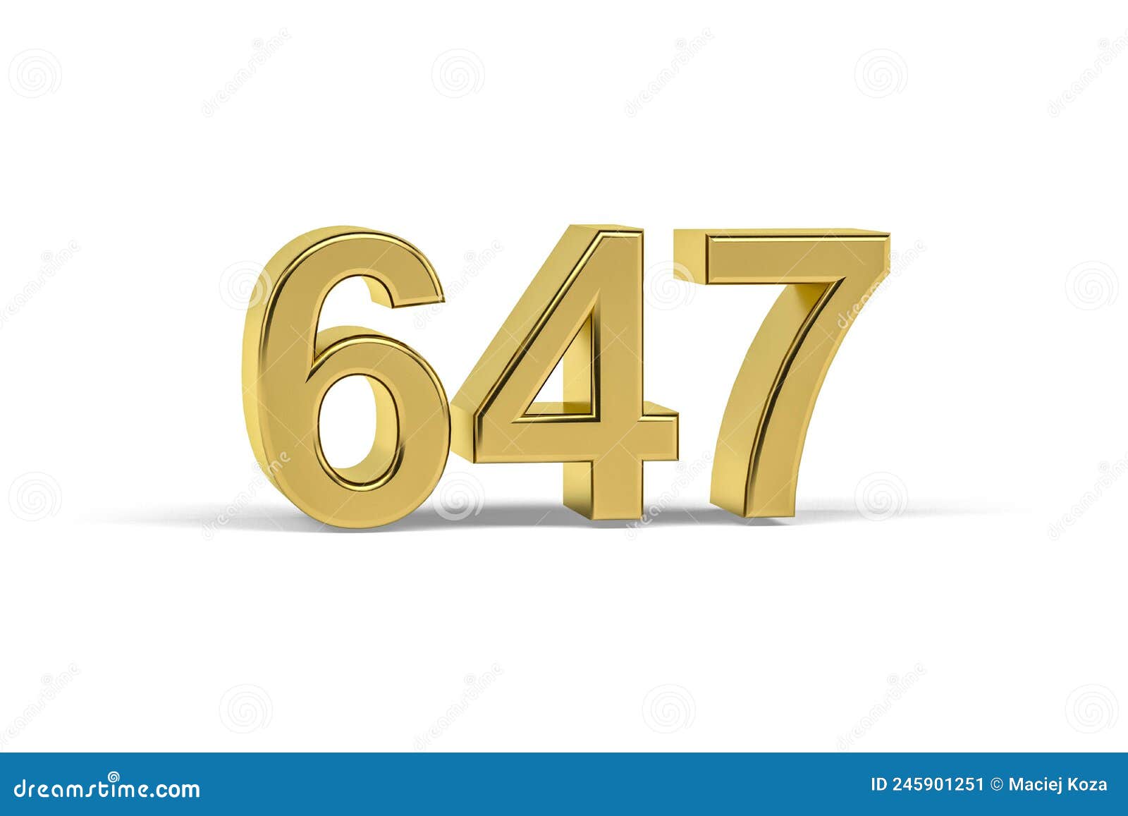Golden 3d Number 647 - Year 647 Isolated on White Background Stock ...