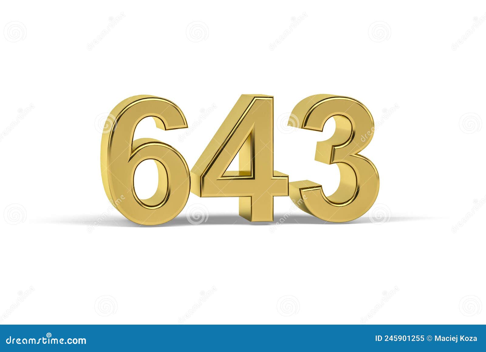 Golden 3d Number 643 - Year 643 Isolated on White Background Stock ...