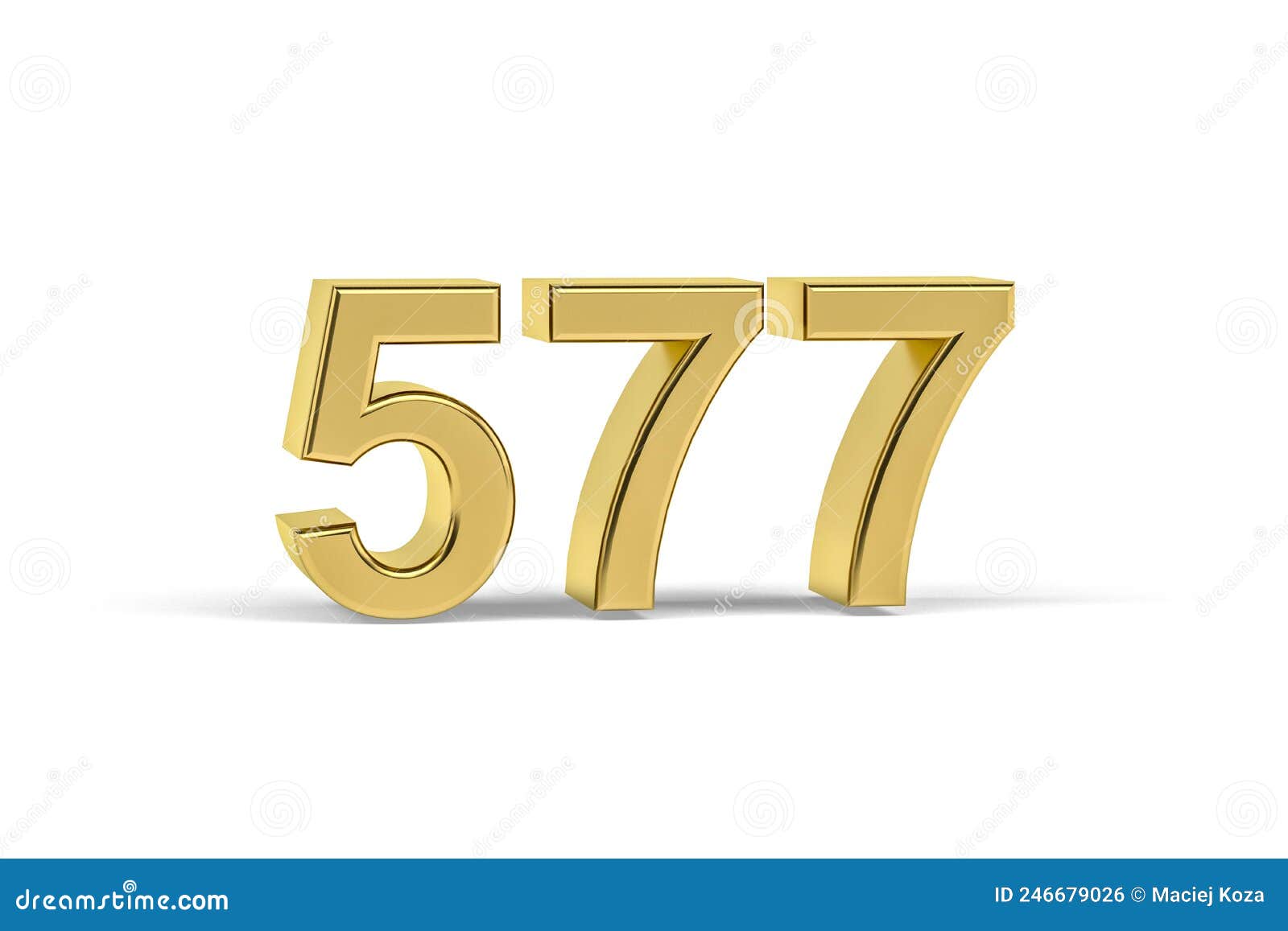 Golden 3d Number 577 - Year 577 Isolated on White Background Stock ...
