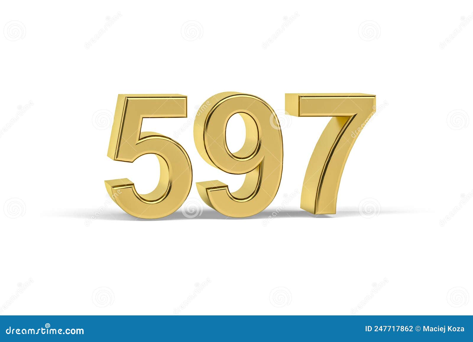 Golden 3d Number 597 - Year 597 Isolated on White Background Stock ...