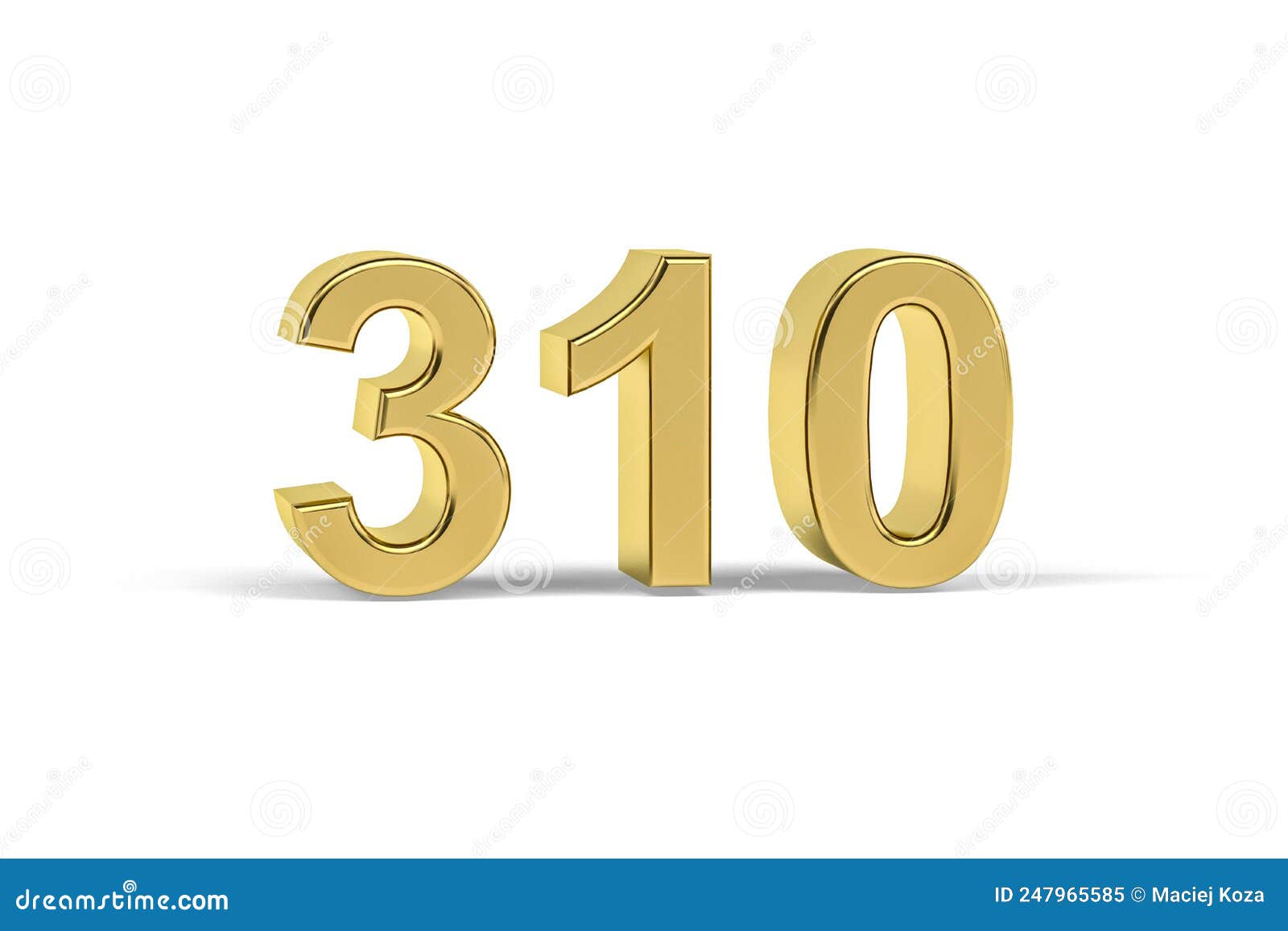 Golden 3d Number 310 - Year 310 Isolated On White Background Royalty ...