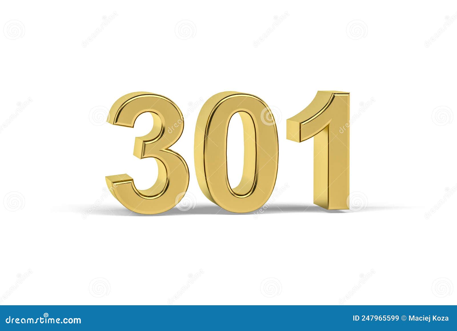 Golden 3d Number 301 - Year 301 Isolated on White Background Stock ...