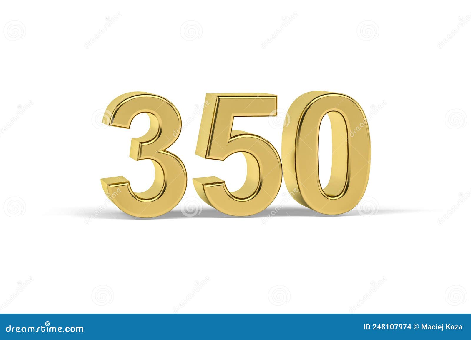 Golden 3d Number 350 - Year 350 Isolated on White Background Stock ...