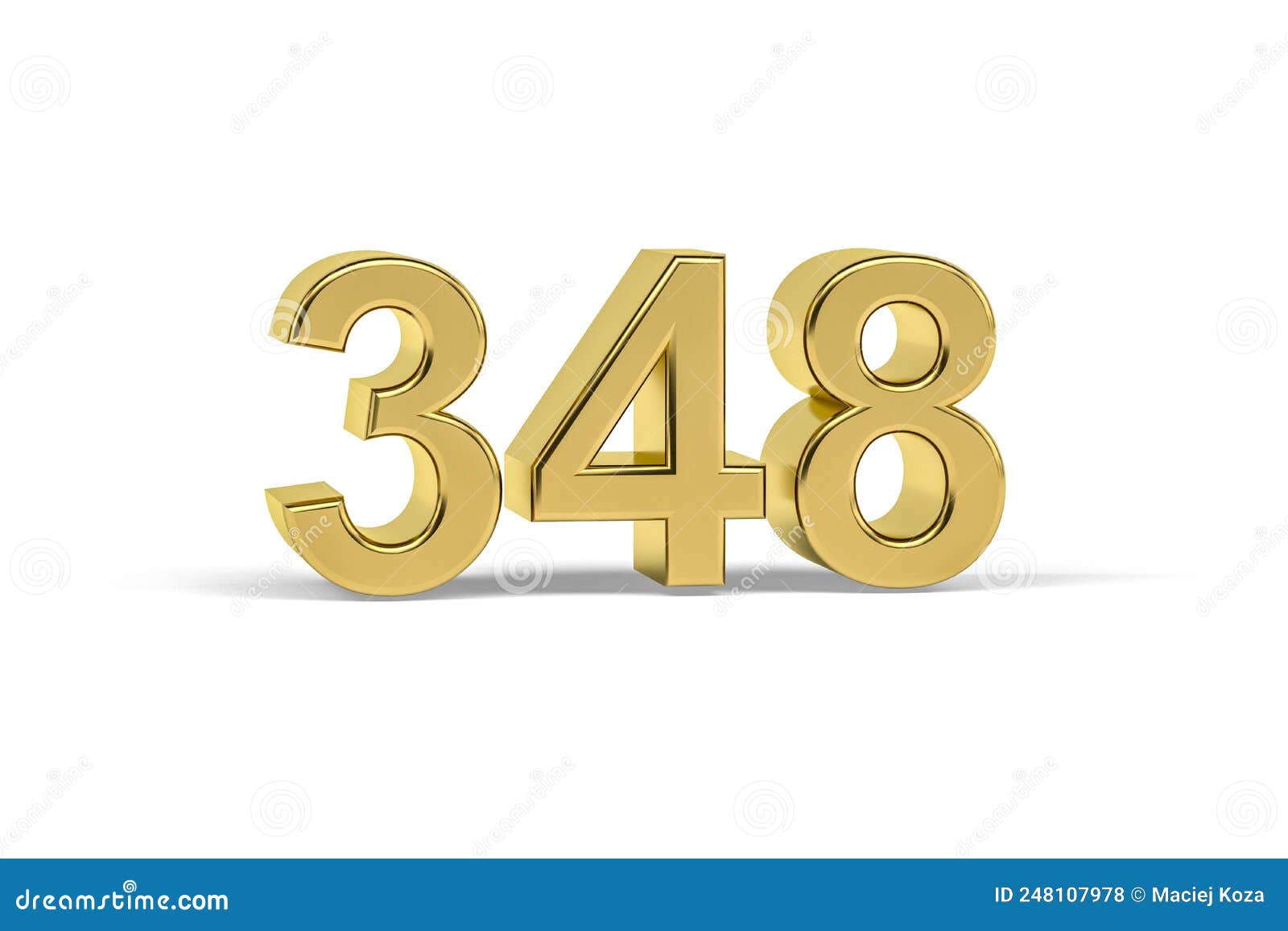 Golden 3d Number 348 - Year 348 Isolated on White Background Stock ...