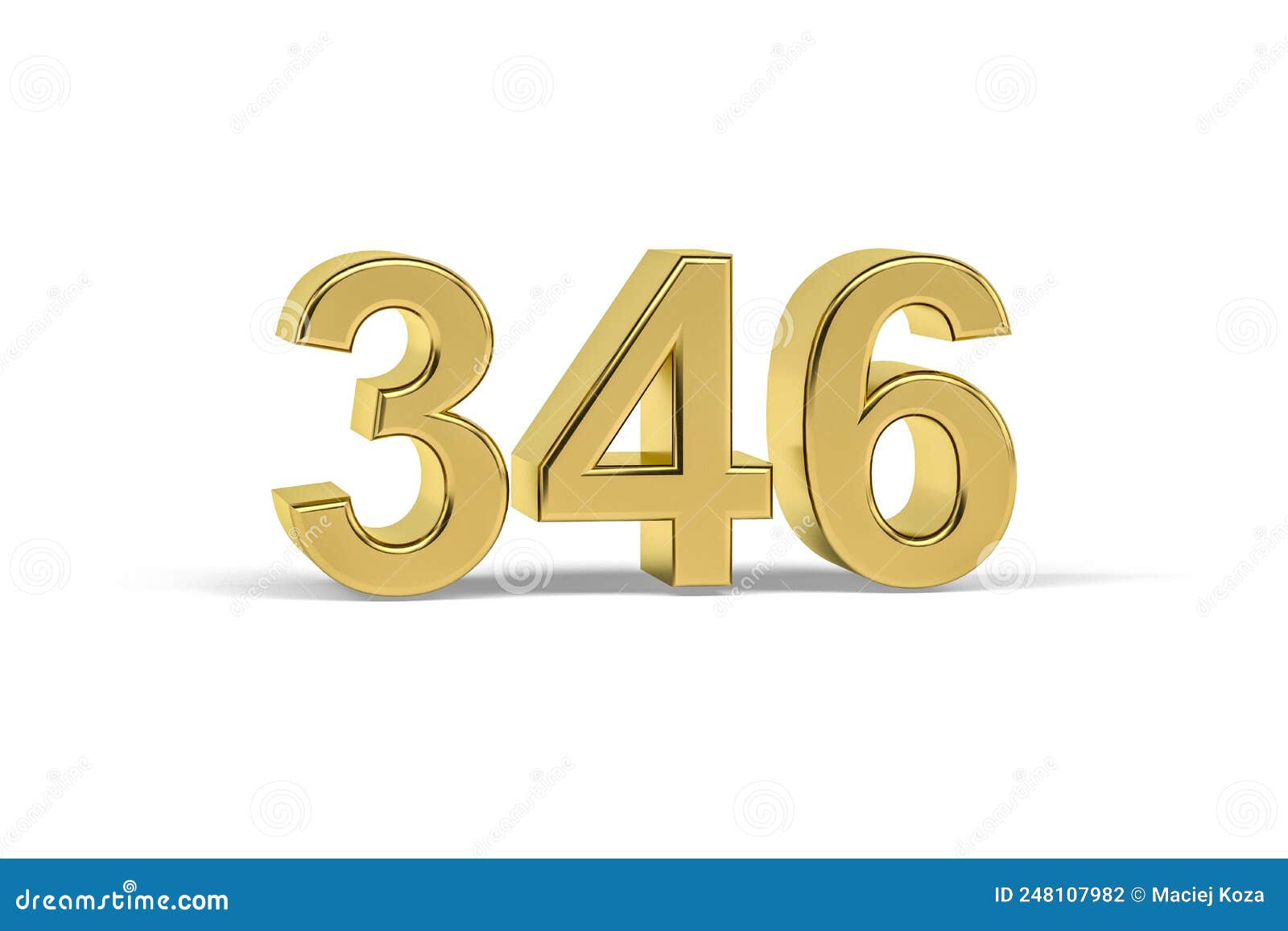 Golden 3d Number 346 - Year 346 Isolated on White Background Stock ...