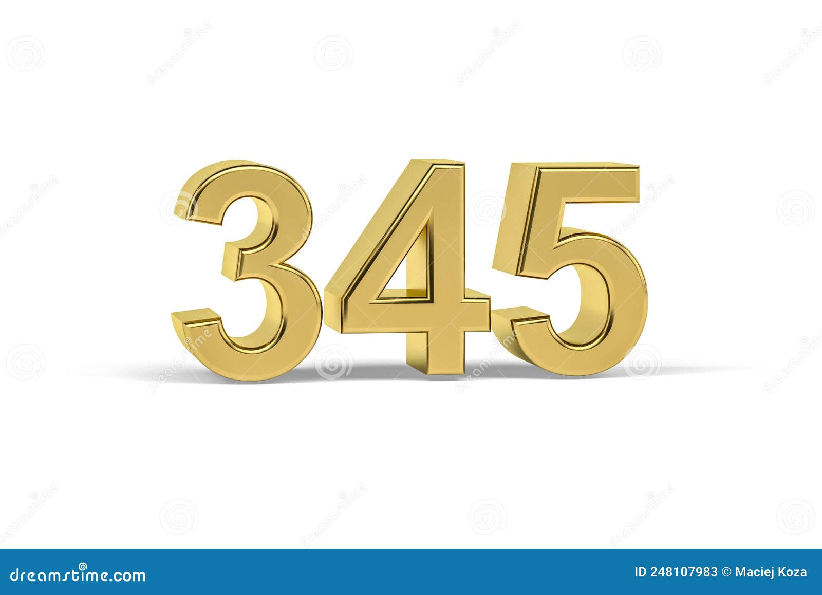 Golden 3d Number 345 - Year 345 Isolated on White Background Stock ...