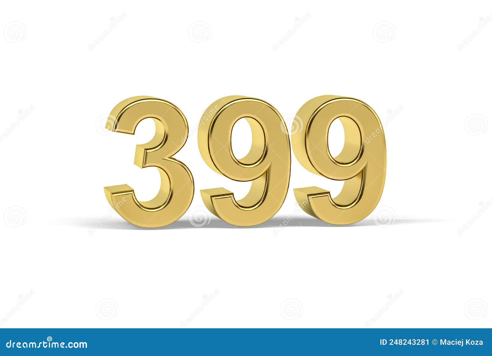 Golden 3d Number 399 - Year 399 Isolated on White Background Stock ...
