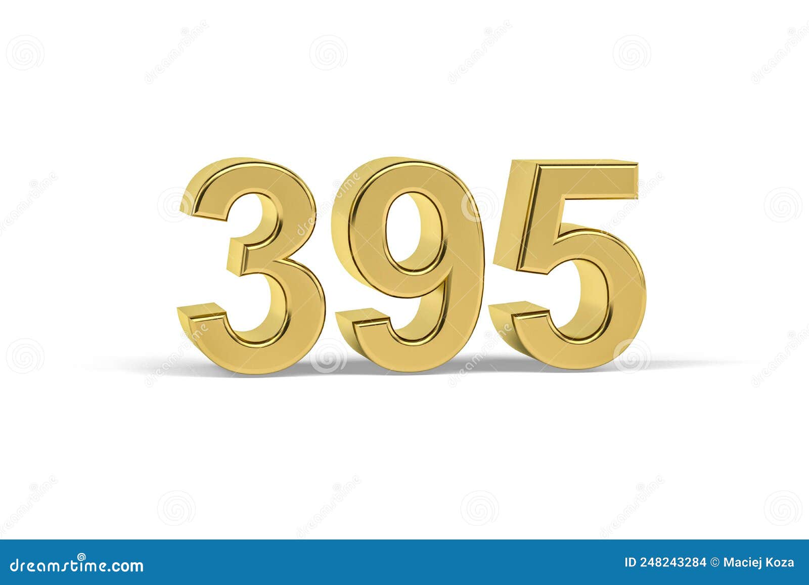 Golden 3d Number 395 - Year 395 Isolated on White Background Stock ...