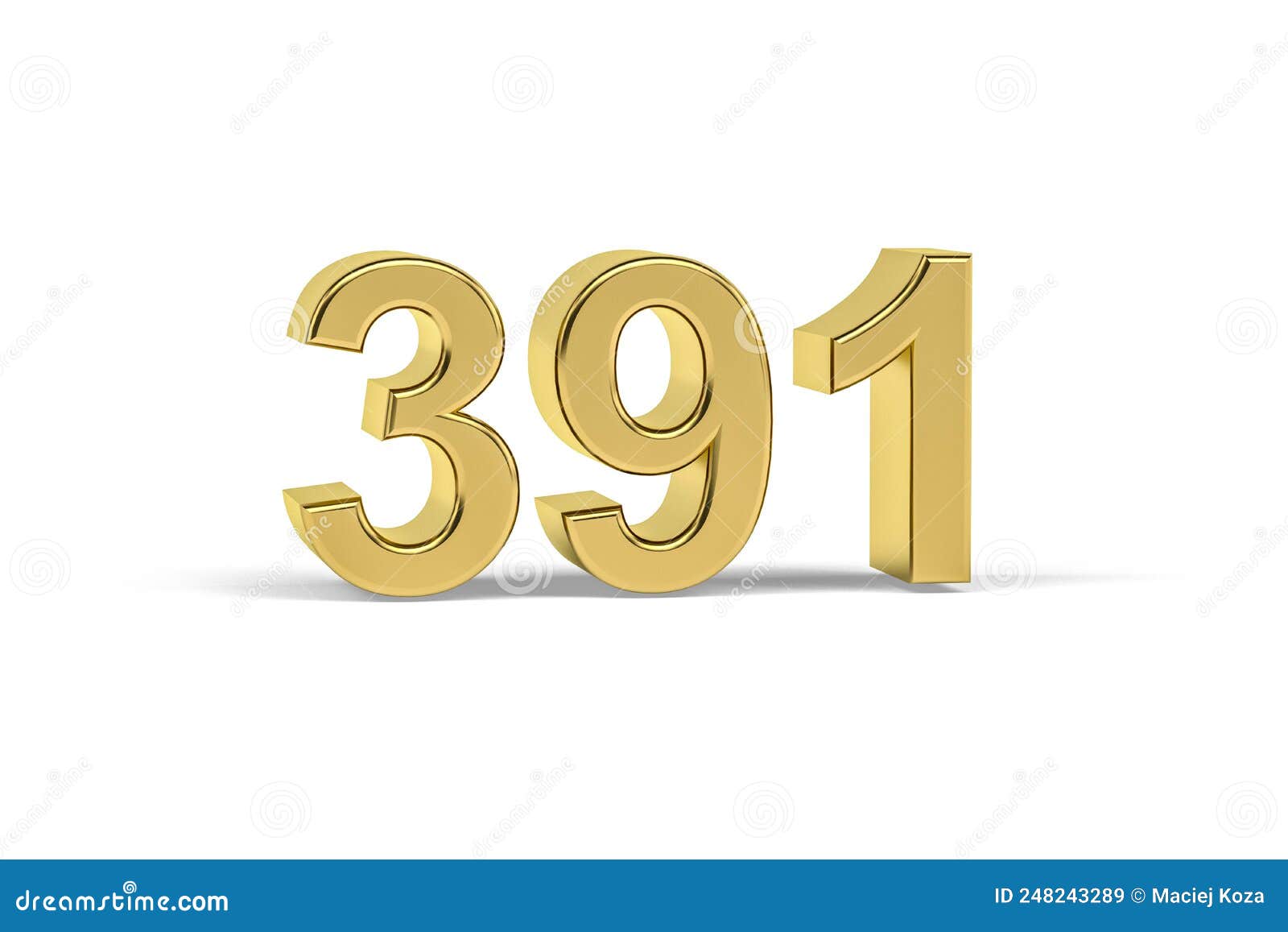 Golden 3d Number 391 - Year 391 Isolated on White Background Stock ...