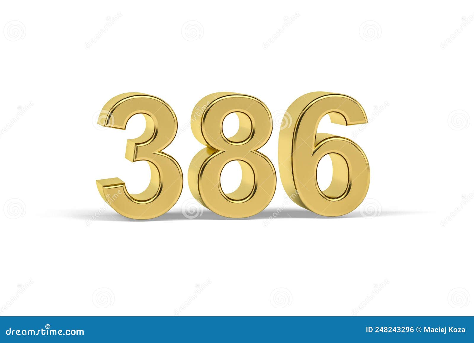 Golden 3d Number 386 - Year 386 Isolated on White Background Stock ...