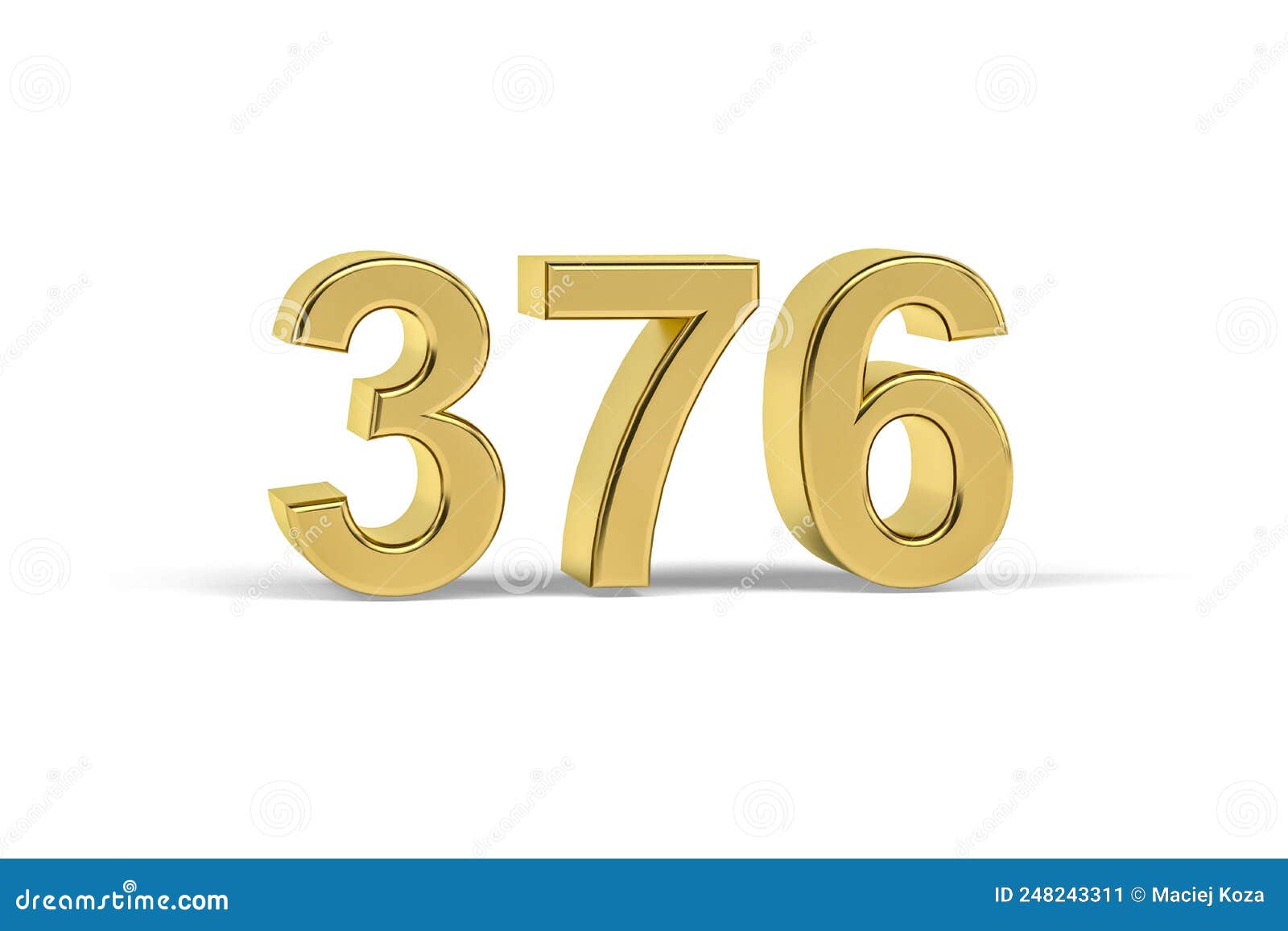 Golden 3d Number 376 - Year 376 Isolated on White Background Stock ...