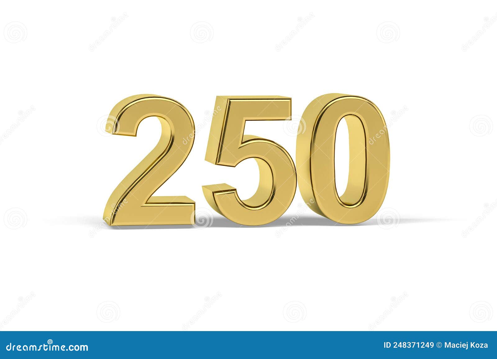 Golden 3d Number 250 - Year 250 Isolated on White Background Stock ...