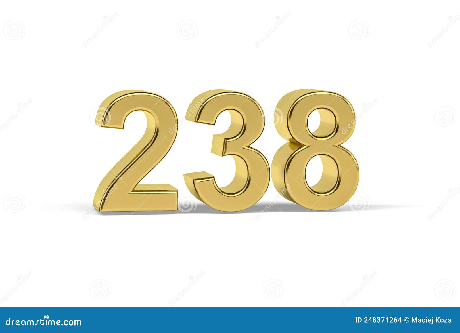 Golden 3d Number 238 - Year 238 Isolated on White Background Stock ...