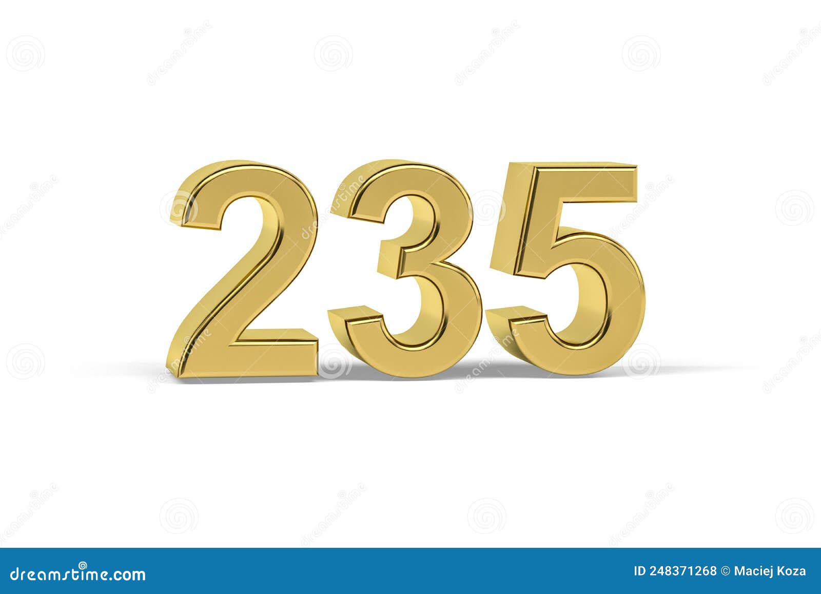 Golden 3d Number 235 - Year 235 Isolated on White Background Stock ...
