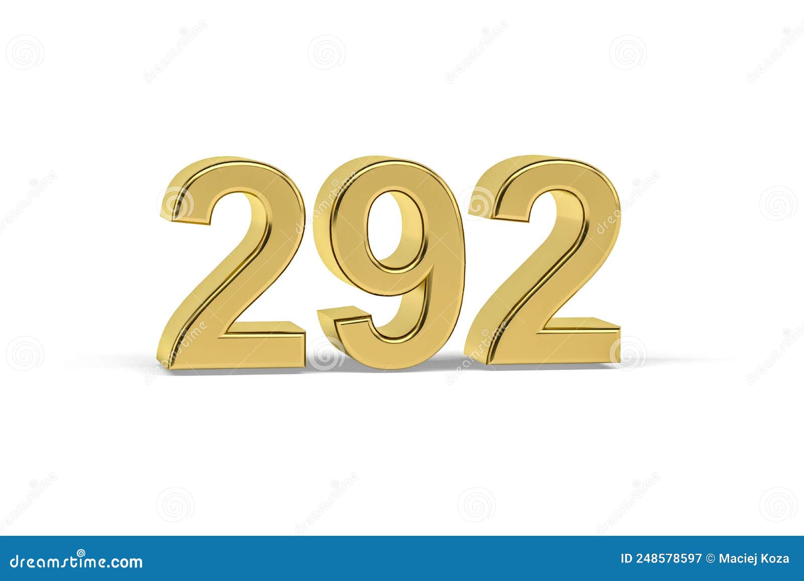 Golden 3d Number 292 - Year 292 Isolated on White Background Stock ...