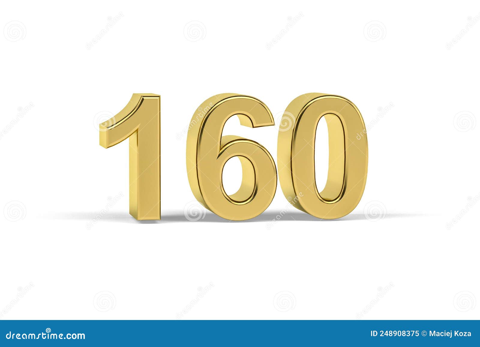 Golden 3d Number 160 - Year 160 Isolated on White Background Stock ...