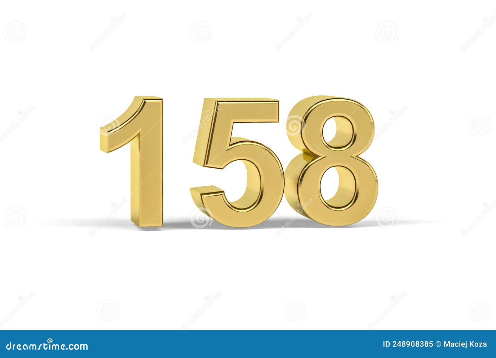 Golden 3d Number 158 - Year 158 Isolated on White Background Stock ...