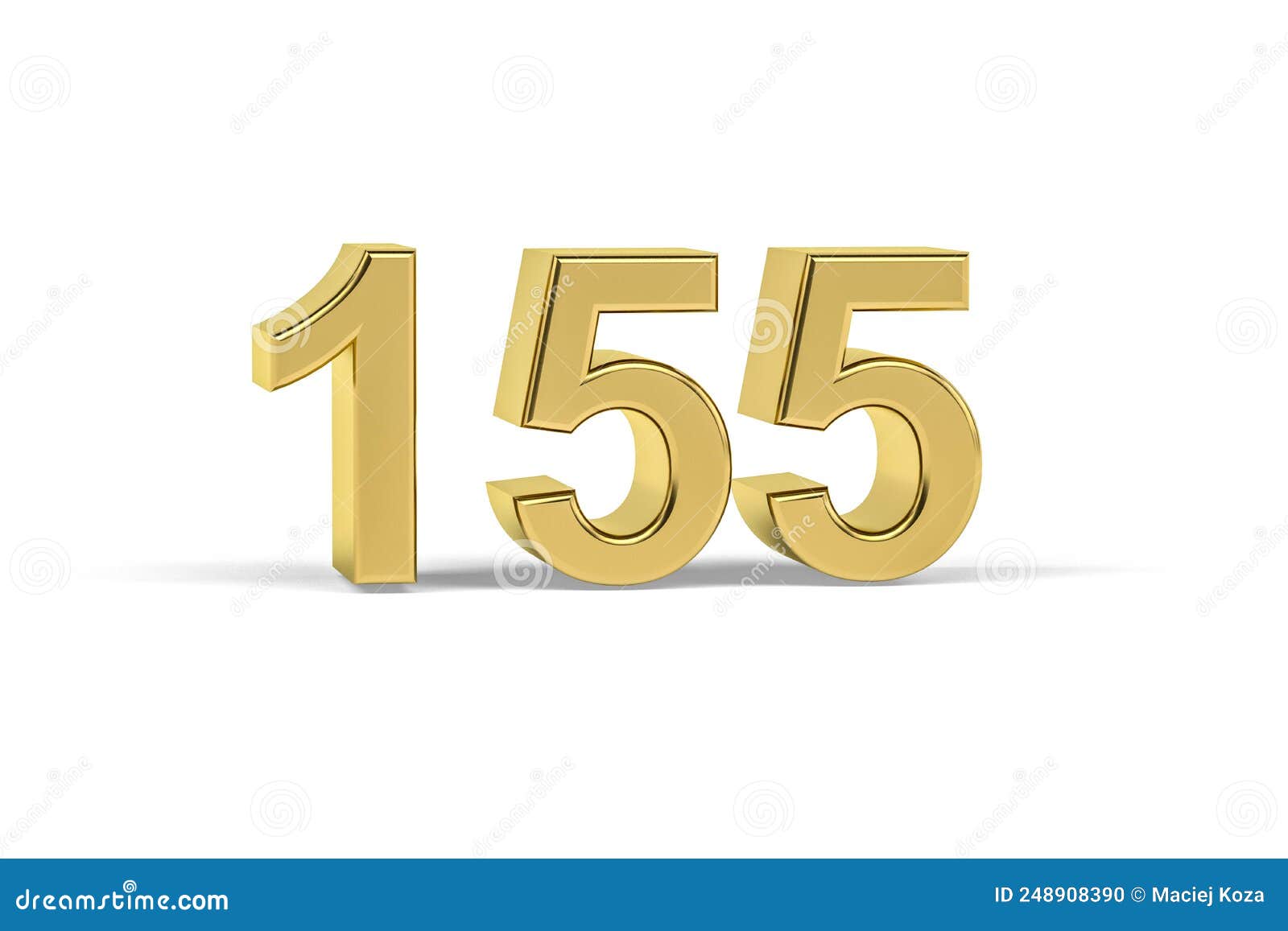 Golden 3d Number 155 - Year 155 Isolated on White Background Stock ...