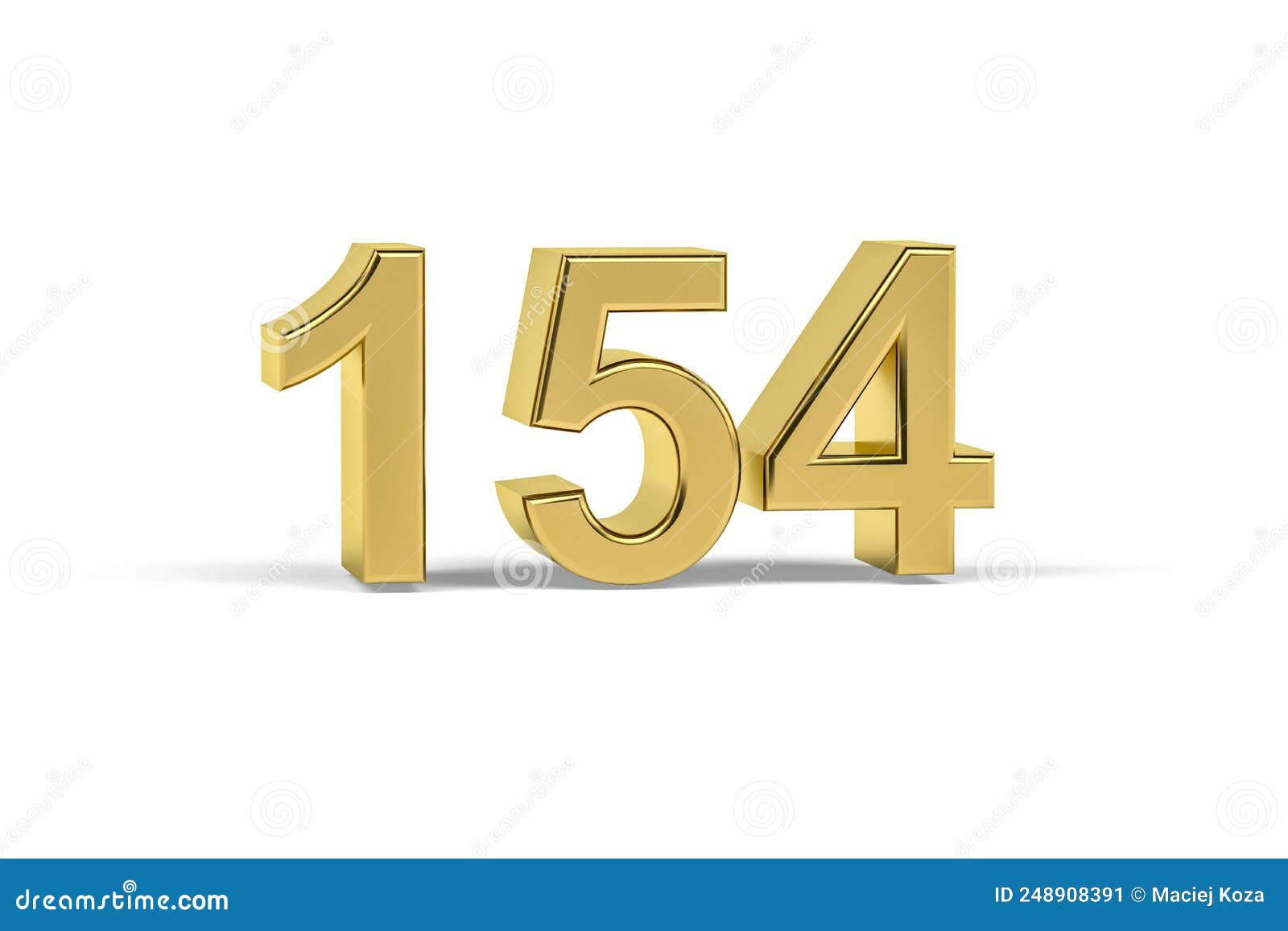 Golden 3d Number 154 - Year 154 Isolated on White Background Stock ...