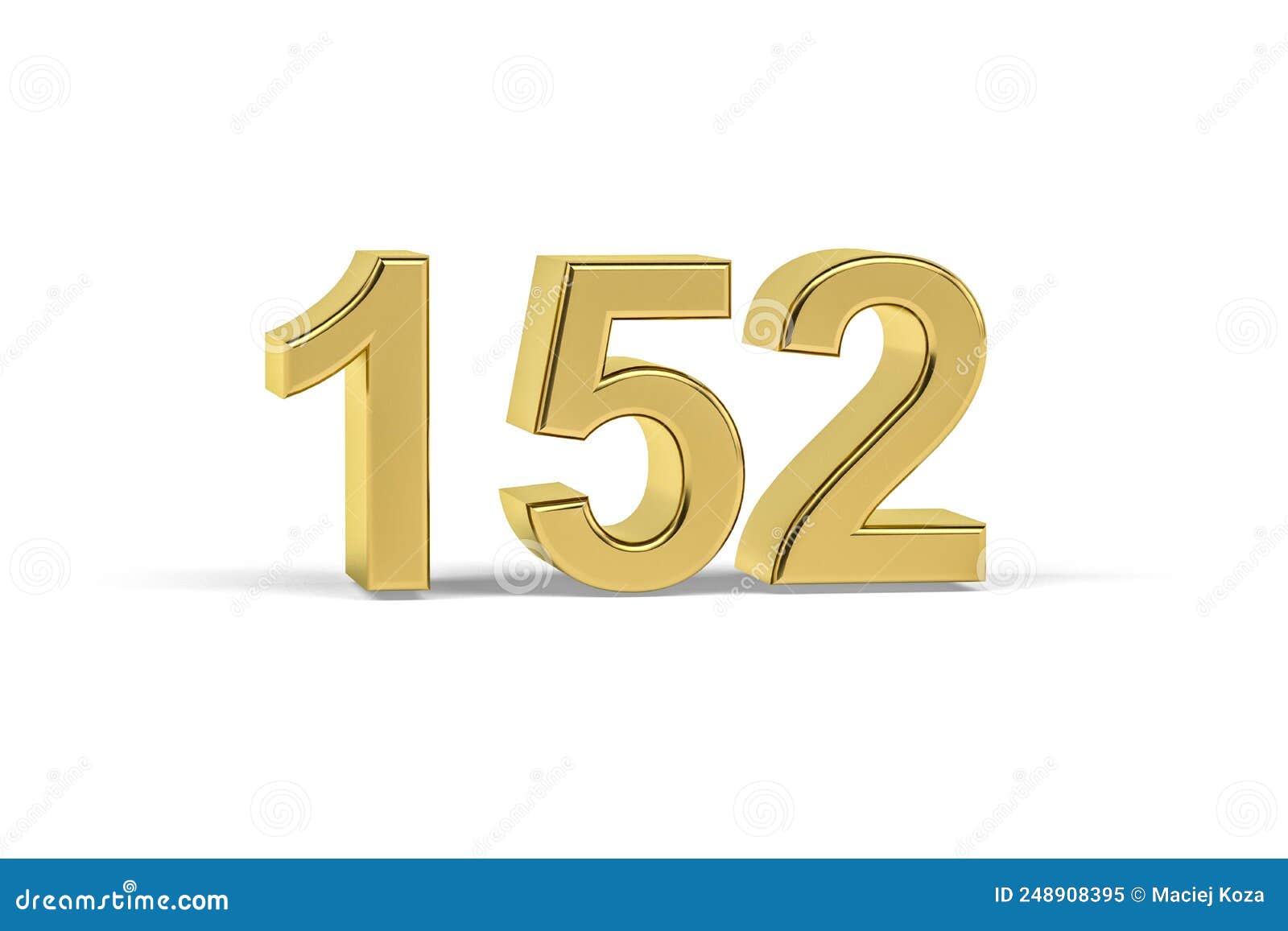 Golden 3d Number 152 - Year 152 Isolated on White Background Stock ...