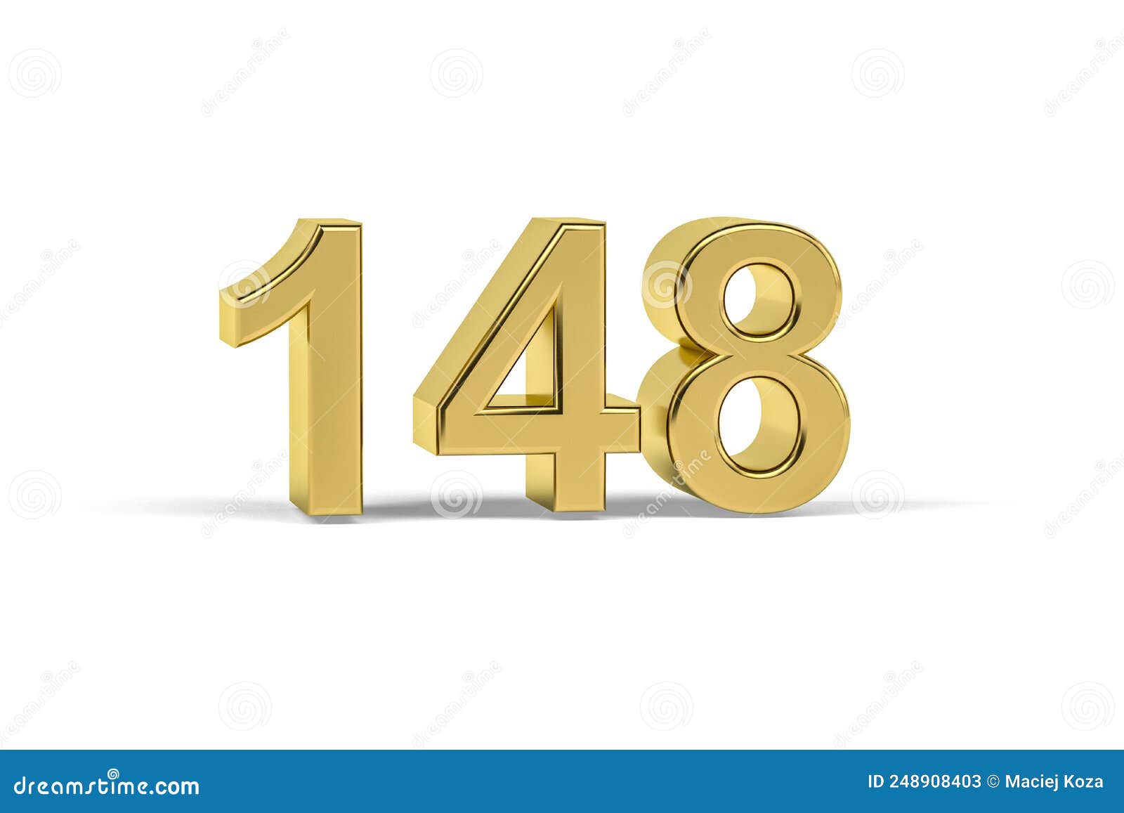 Golden 3d Number 148 - Year 148 Isolated on White Background Stock ...