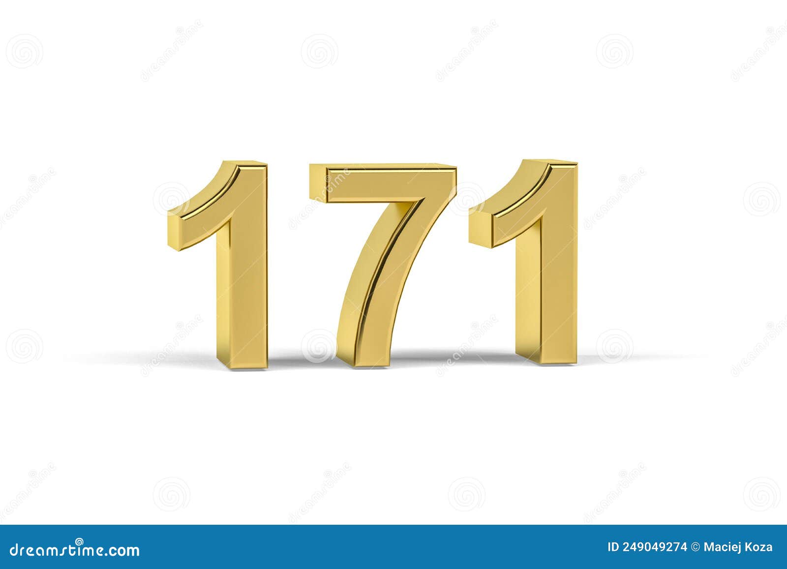 Golden 3d Number 171 - Year 171 Isolated on White Background Stock ...