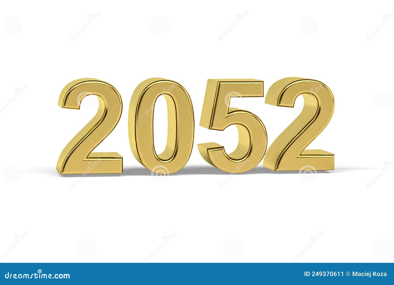 Golden 3d Number 2052 - Year 2052 Isolated on White Background Stock ...