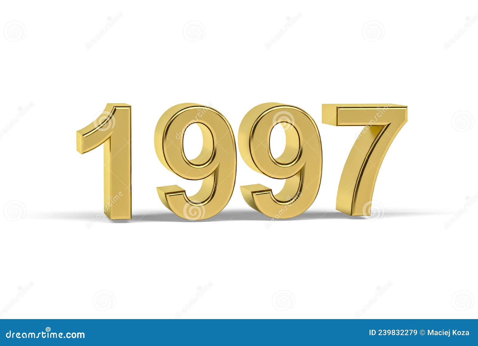 Golden 3d Nummer 1997 Jaar 1997 Geïsoleerd Op Witte Achtergrond Stock ...