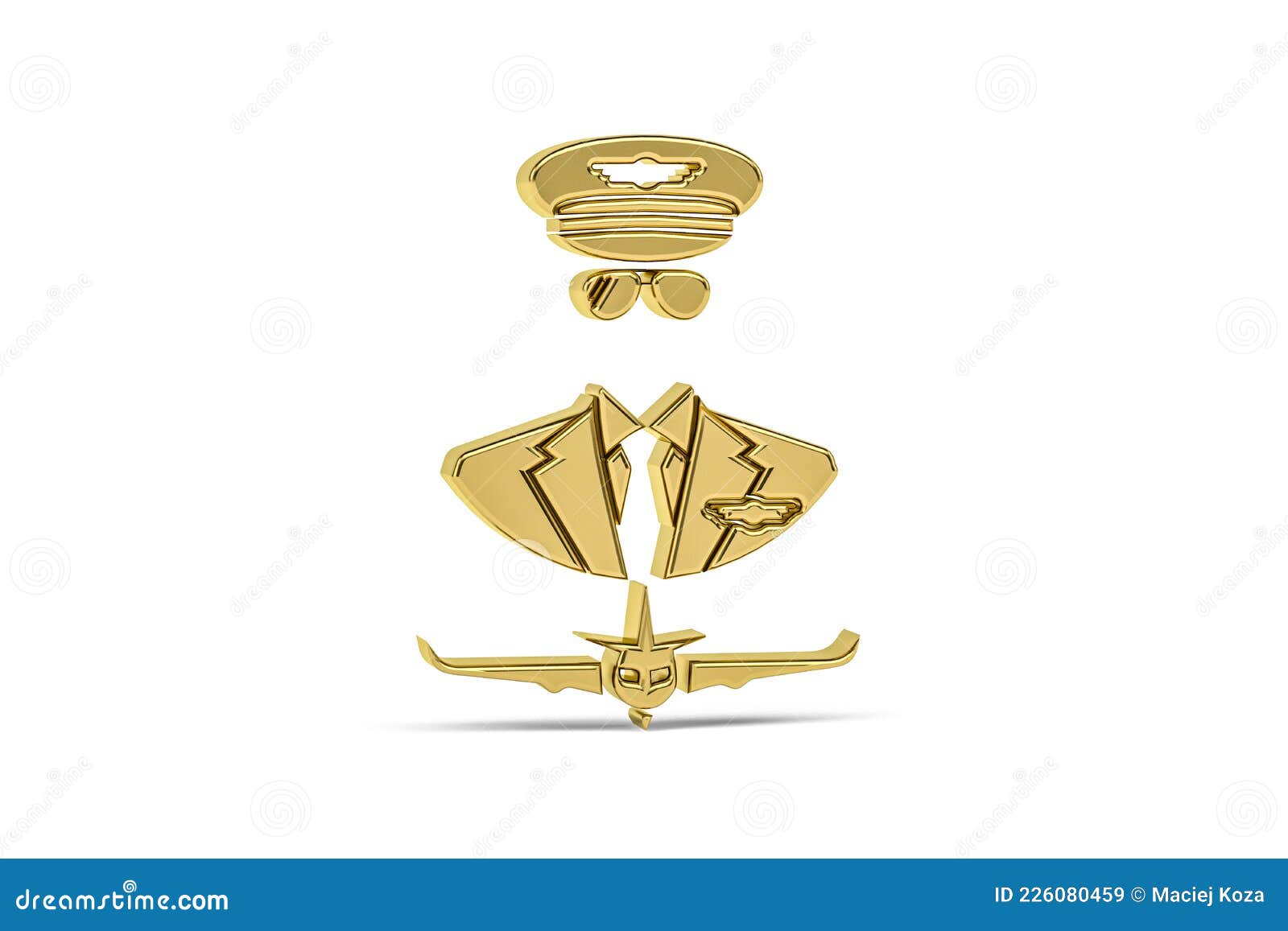 Golden 3d Pilot Icon Isolated on White Stock Illustration ...