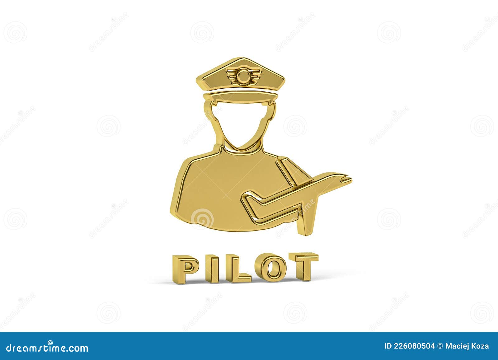 Golden Pilot Wing Emblem, Badge Or Logo Symbol. 3d Rendering Stock ...