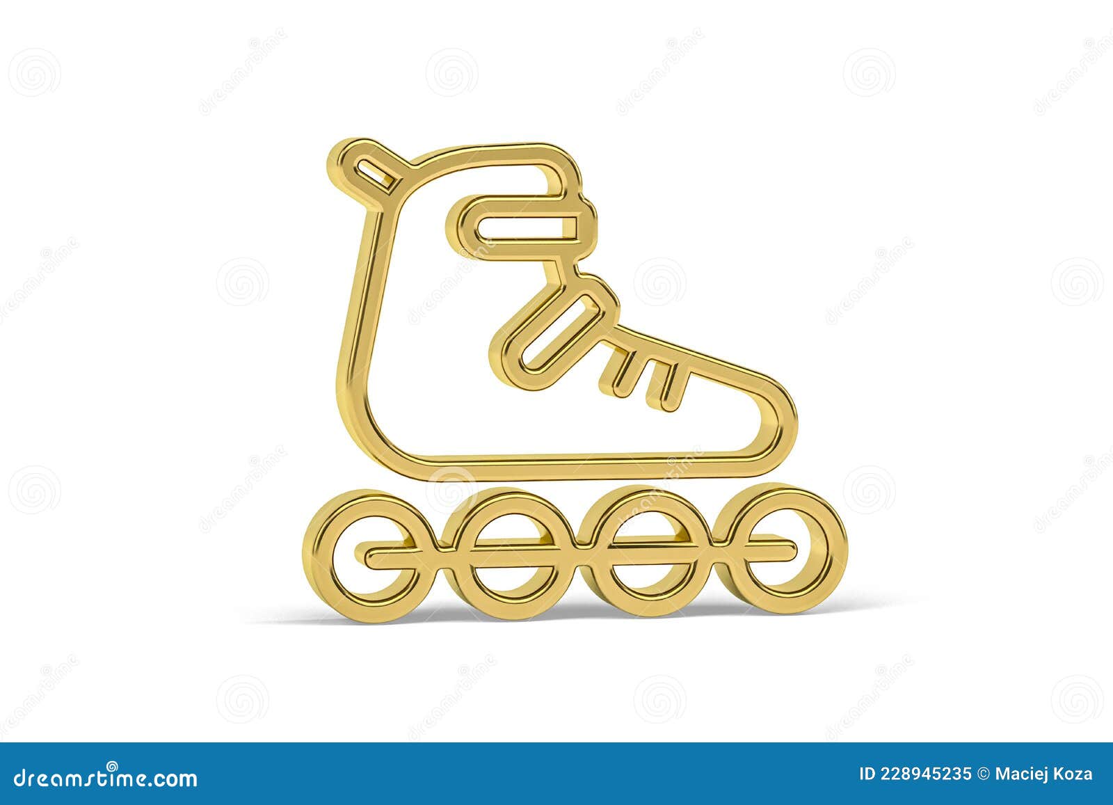 Golden 3d Rollerblading Icon Isolated on White Background Stock ...