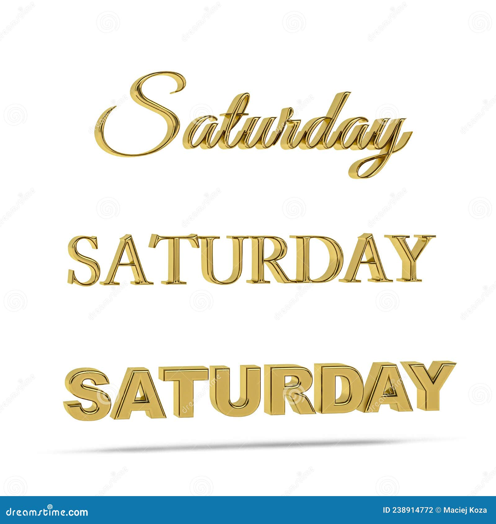 Golden 3D Saturday Title in Three Font Types - Three Dimensional Day of ...