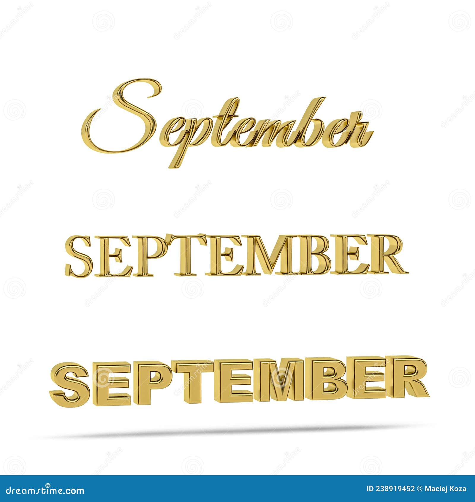 Golden 3D September Title in Three Font Types - Three Dimensional Day ...