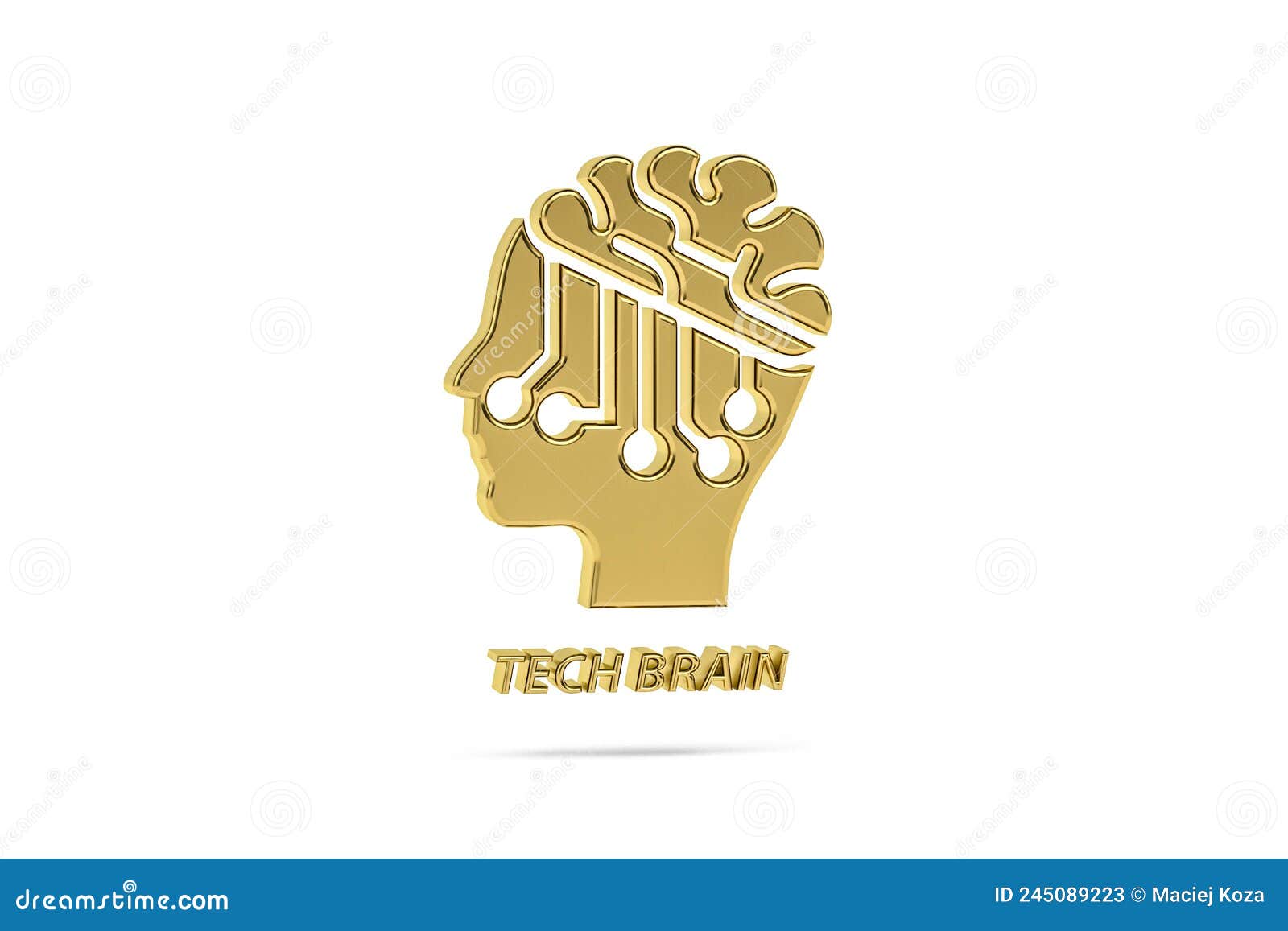 Golden 3d Tech Brain Icon Isolated on White Background Stock ...
