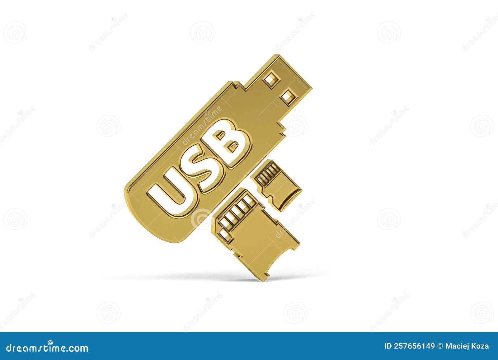 Golden 3d USB Card Reader Icon Isolated on White Background Stock ...