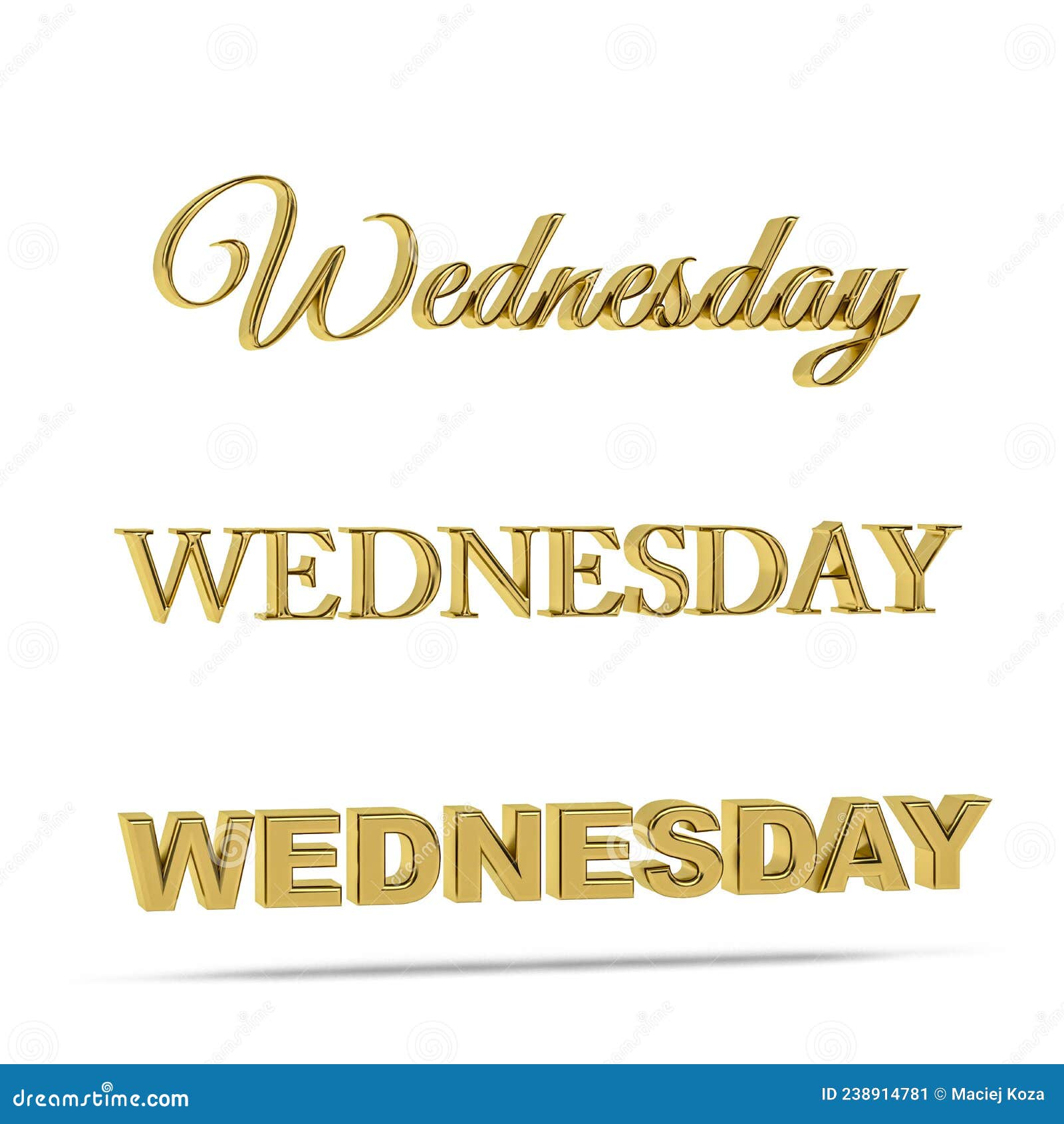 Golden 3D Wednesday Title in Three Font Types - Three Dimensional Day ...