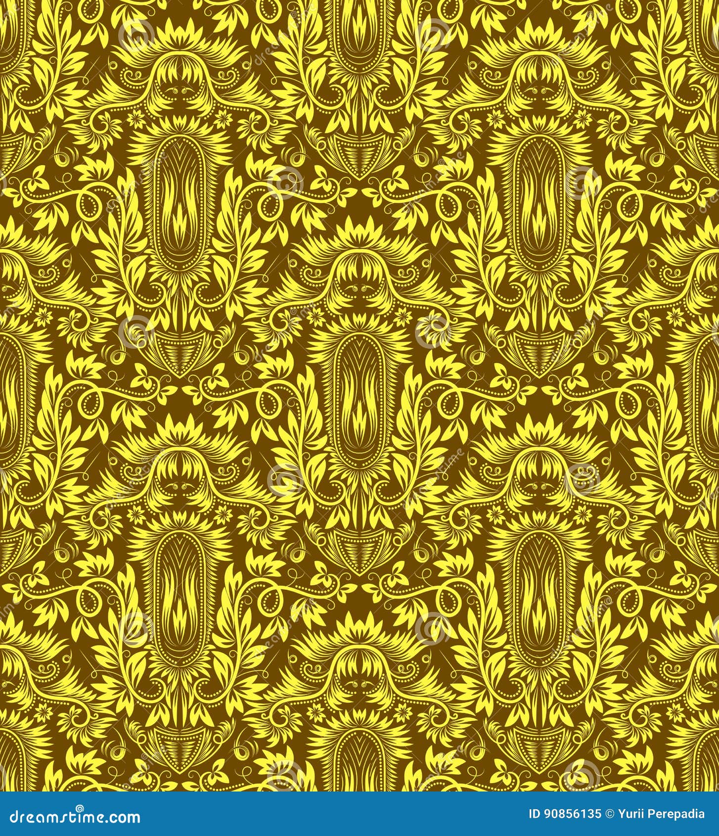 Golden Damask Seamless Pattern Repeating Background. Stock Vector ...