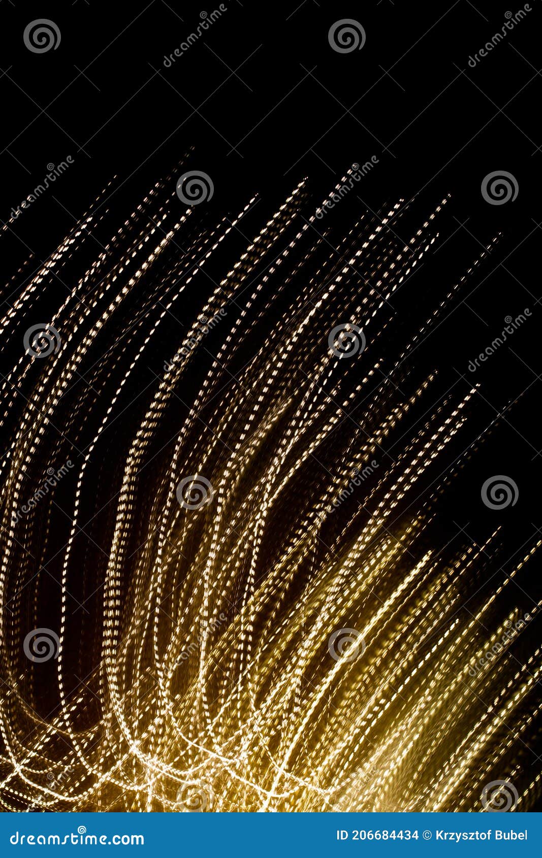 Golden Dashed Lines of Lights on Black Background Stock Photo - Image ...