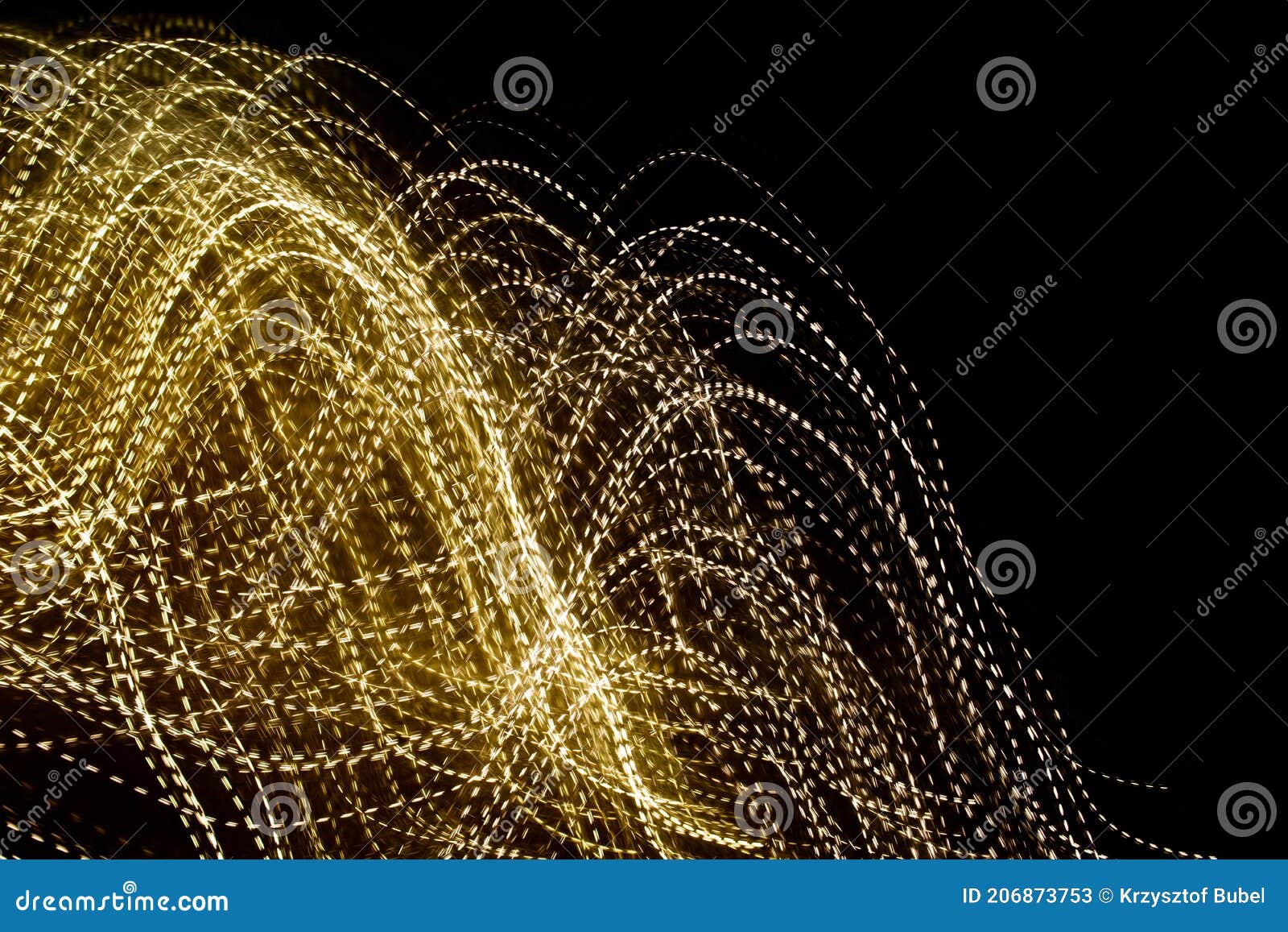Golden Dashed Lines of Lights on Black Background Stock Image - Image ...