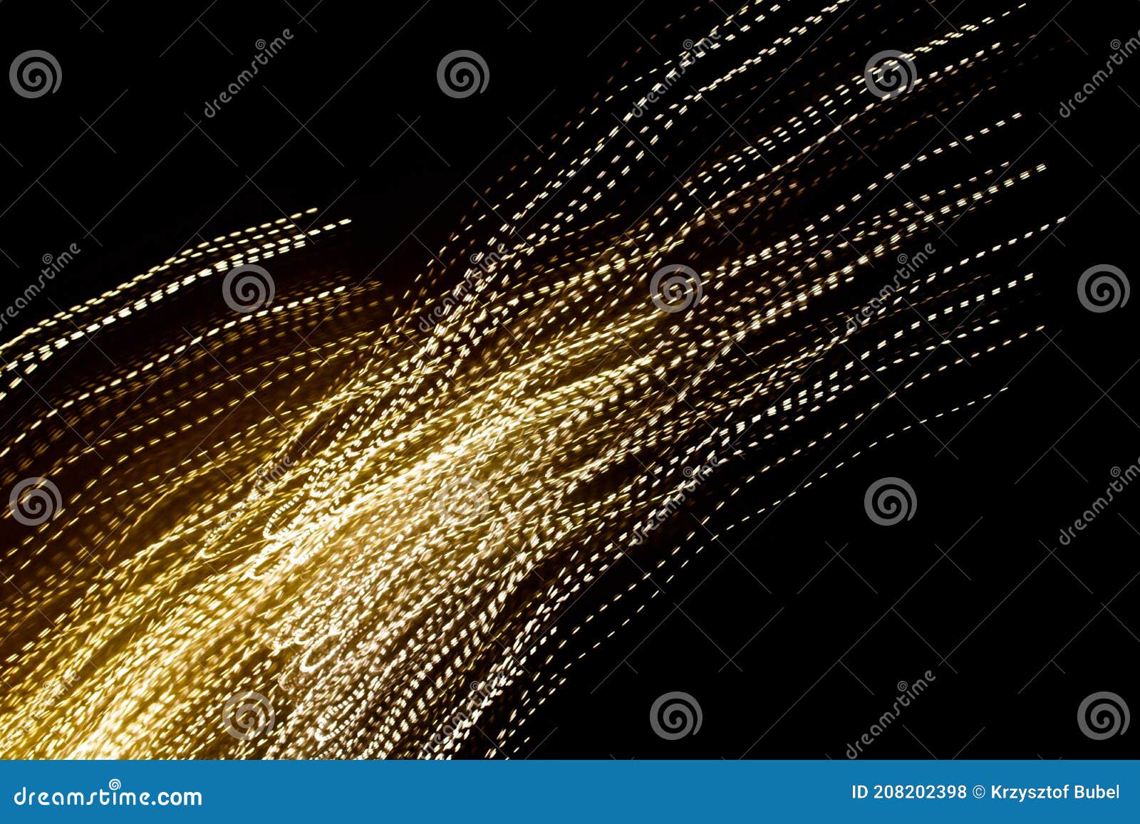 Golden Dashed Lines of Lights on Black Background Stock Photo - Image ...