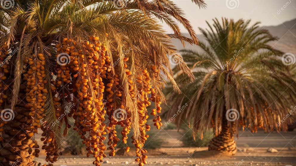 Golden Dates Ready for Picking from Majestic Date Palms Stock ...