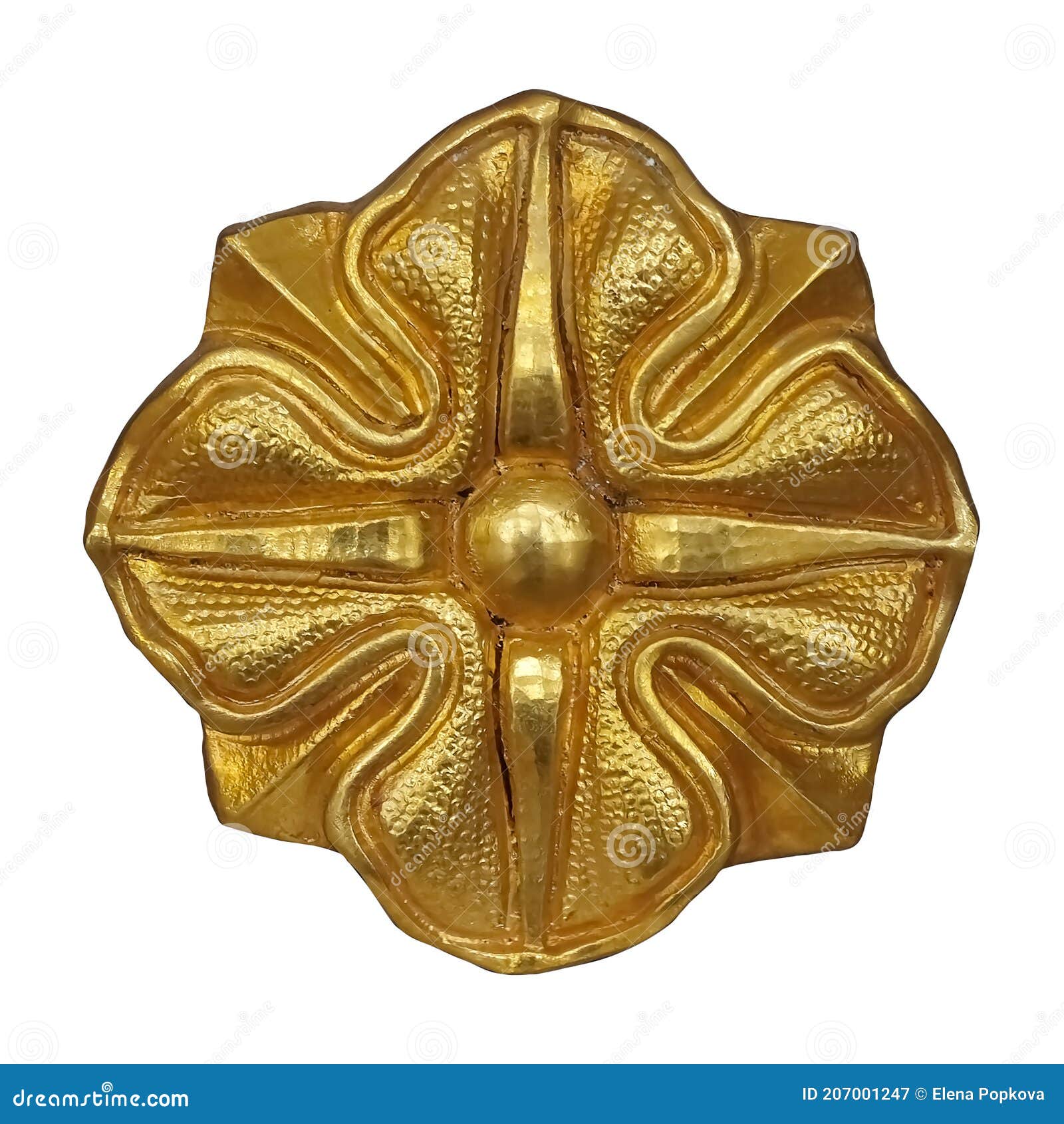Golden Decorative Element with Floral Pattern Isolated on White ...