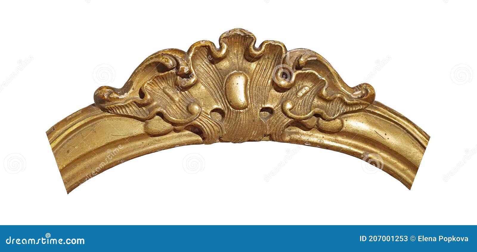 Golden Decorative Element with Floral Pattern Isolated on White ...