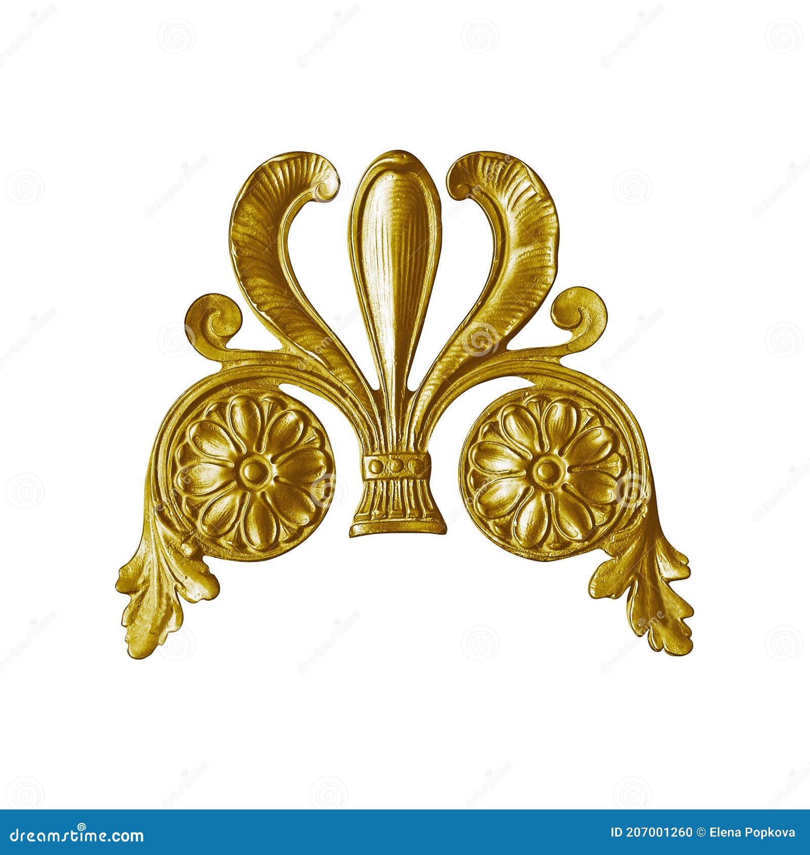 Golden Decorative Element with Floral Pattern Isolated on White ...