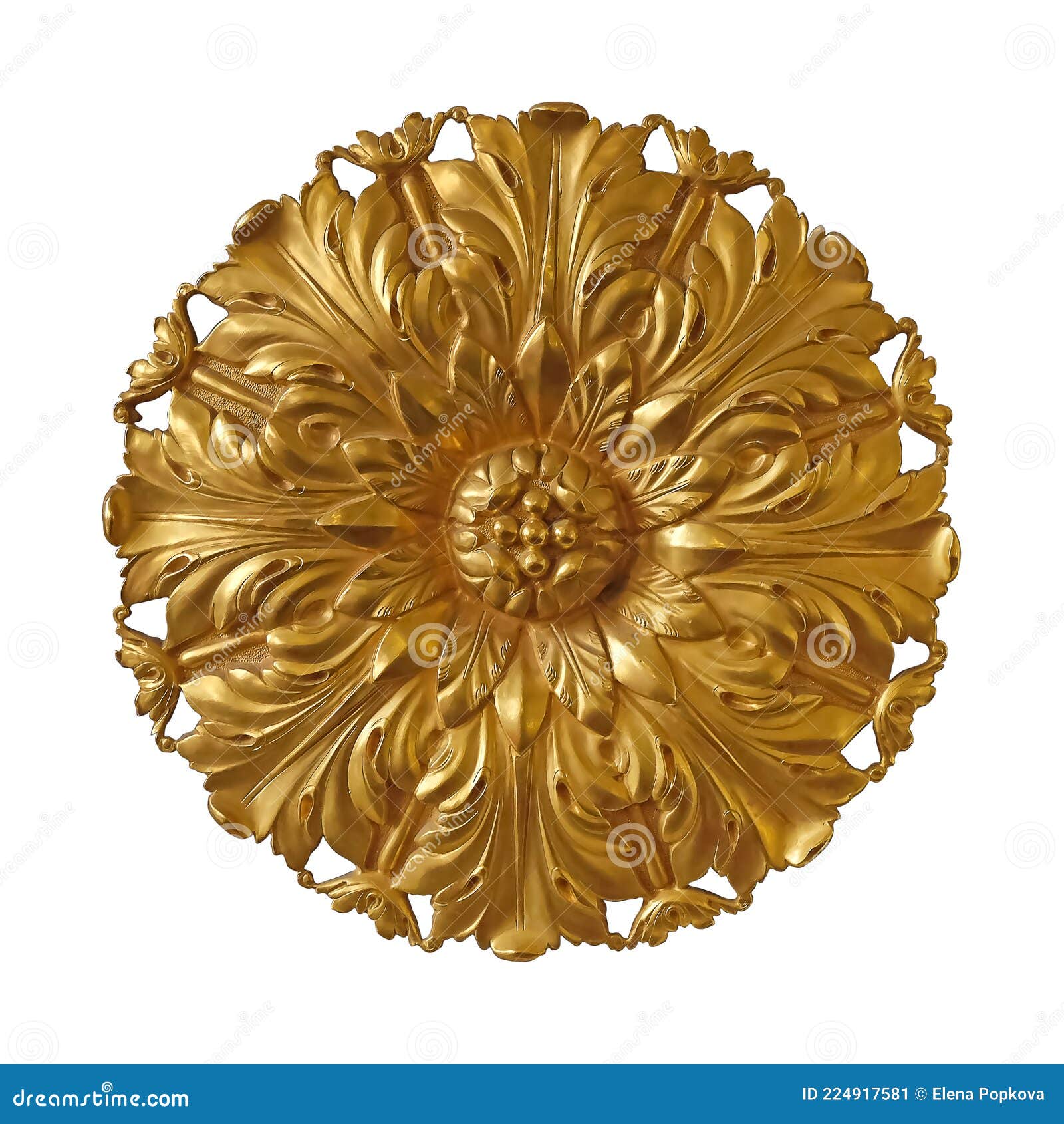 Golden Decorative Element with Floral Pattern Isolated on White ...