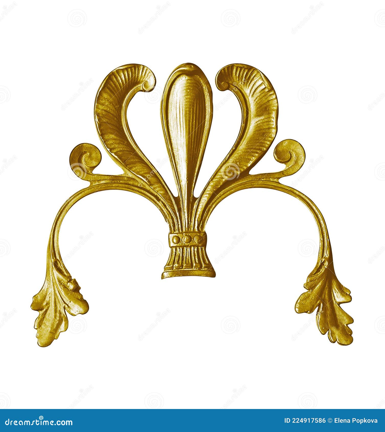 Golden Decorative Element with Floral Pattern Isolated on White ...