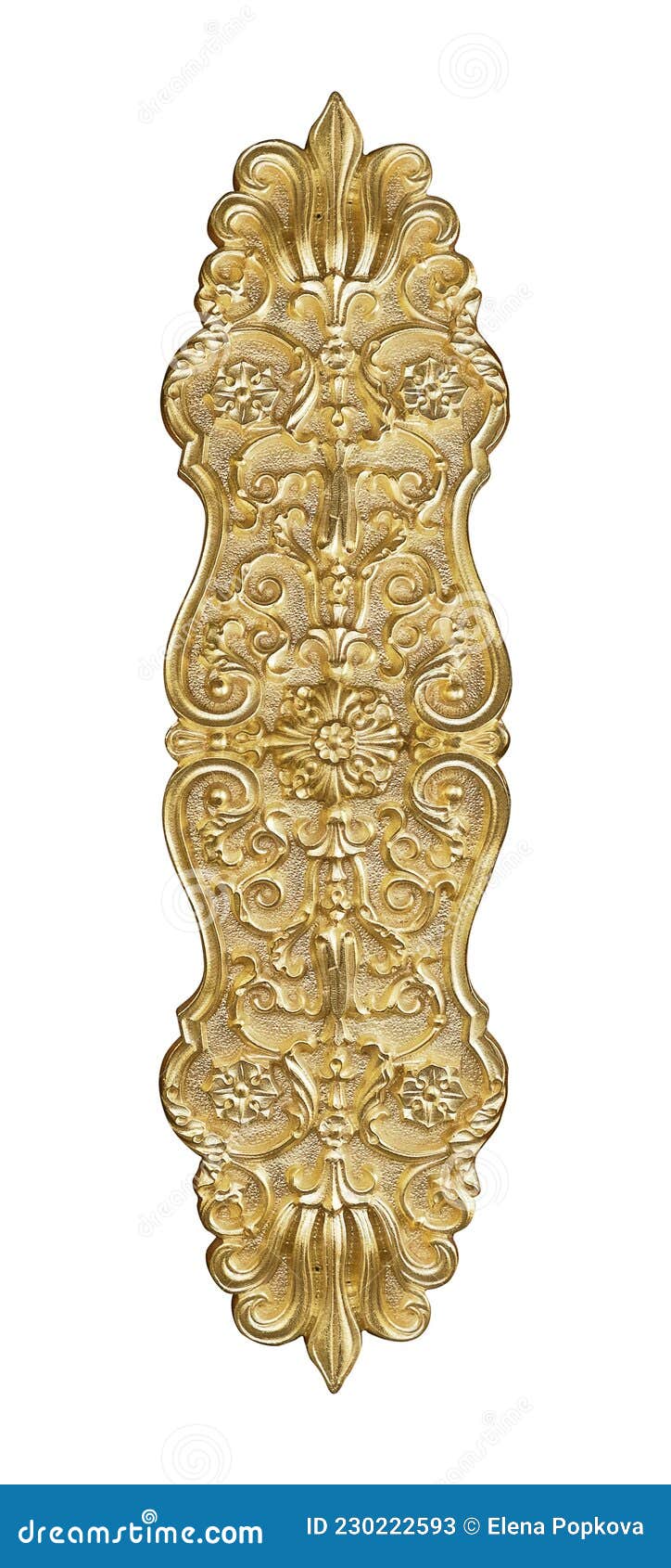 Golden Decorative Element with Floral Pattern Isolated on White ...