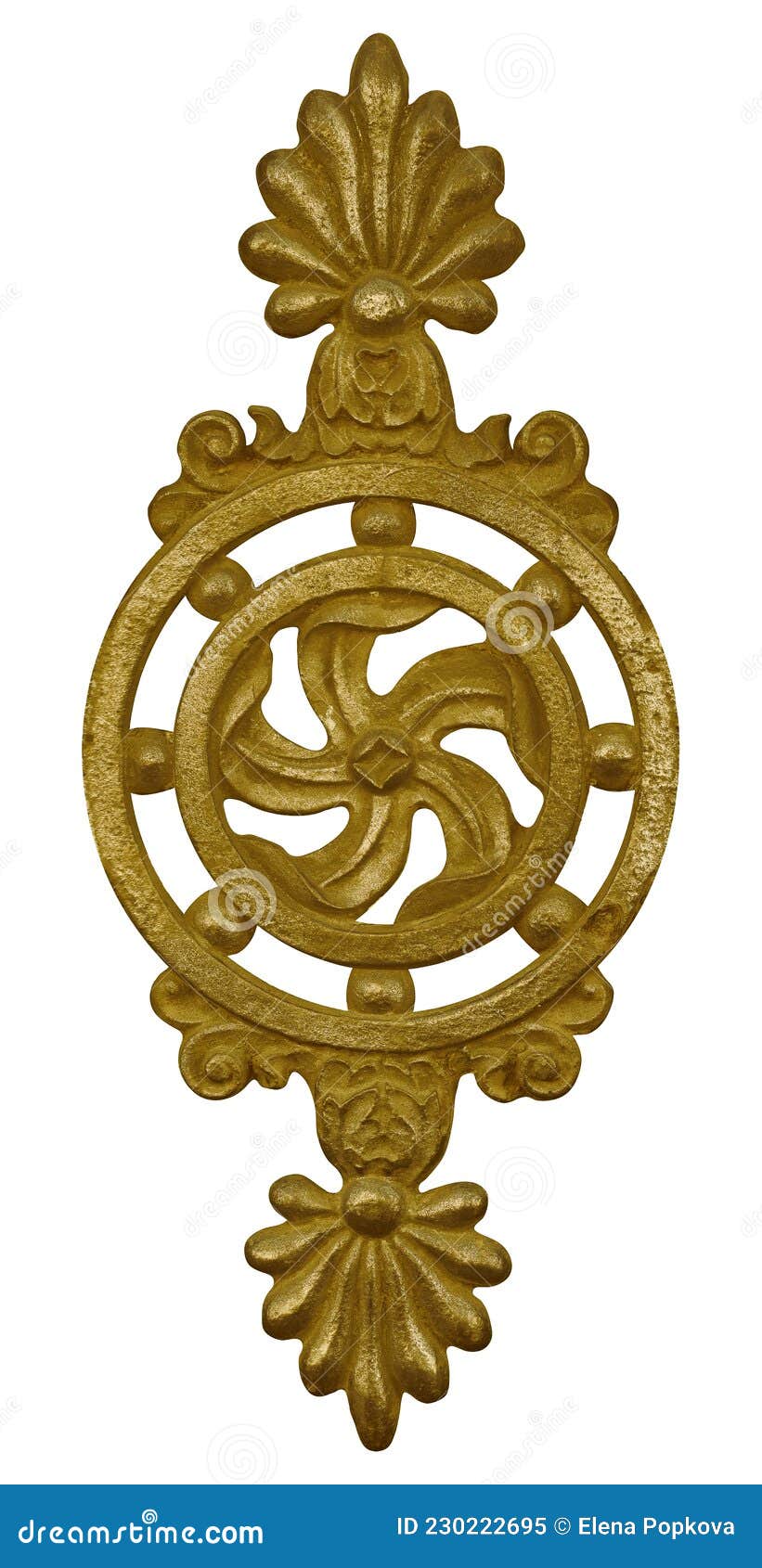 Golden Decorative Element with Floral Pattern Isolated on White ...