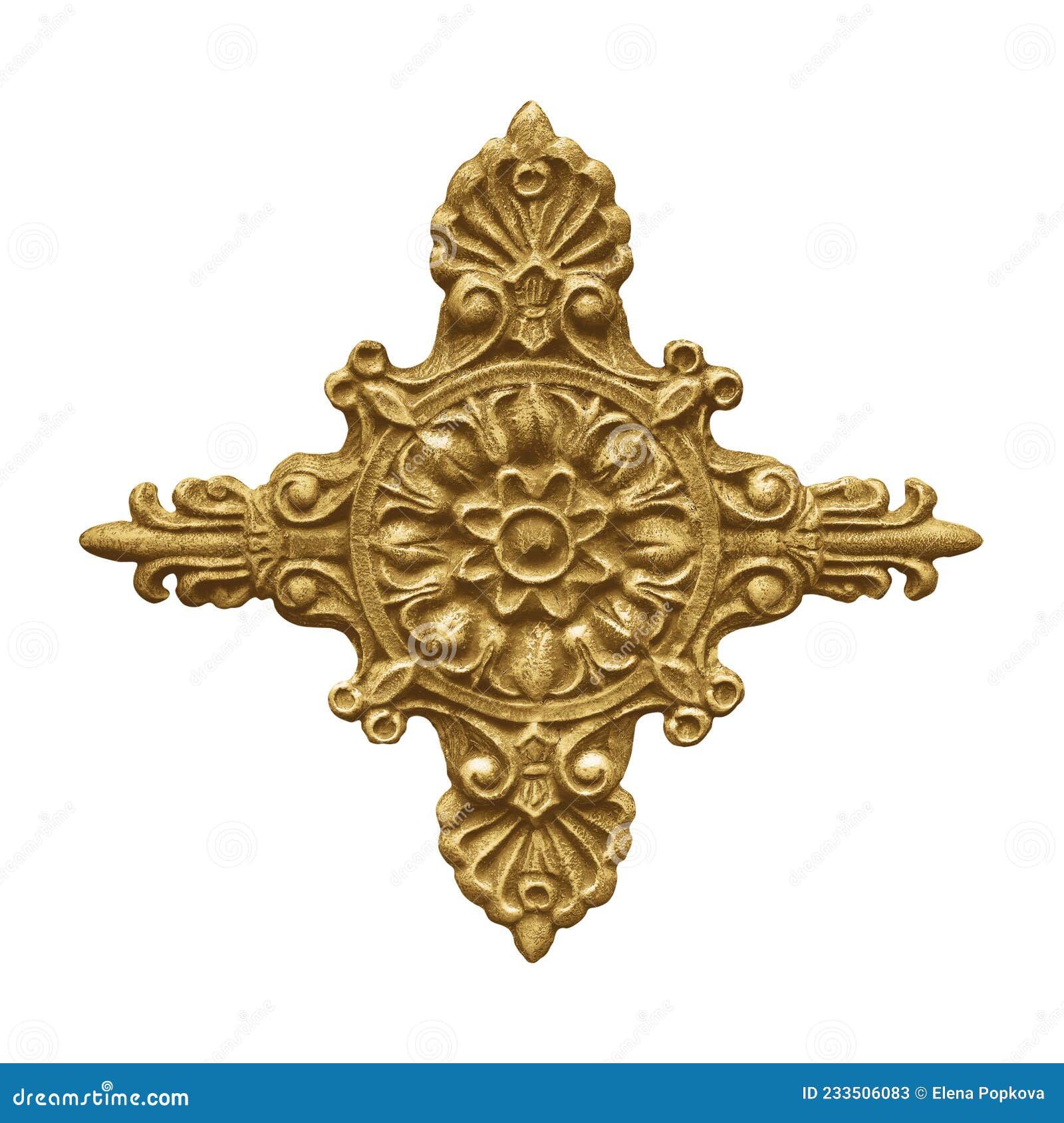 Golden Decorative Element with Floral Pattern Isolated on White ...