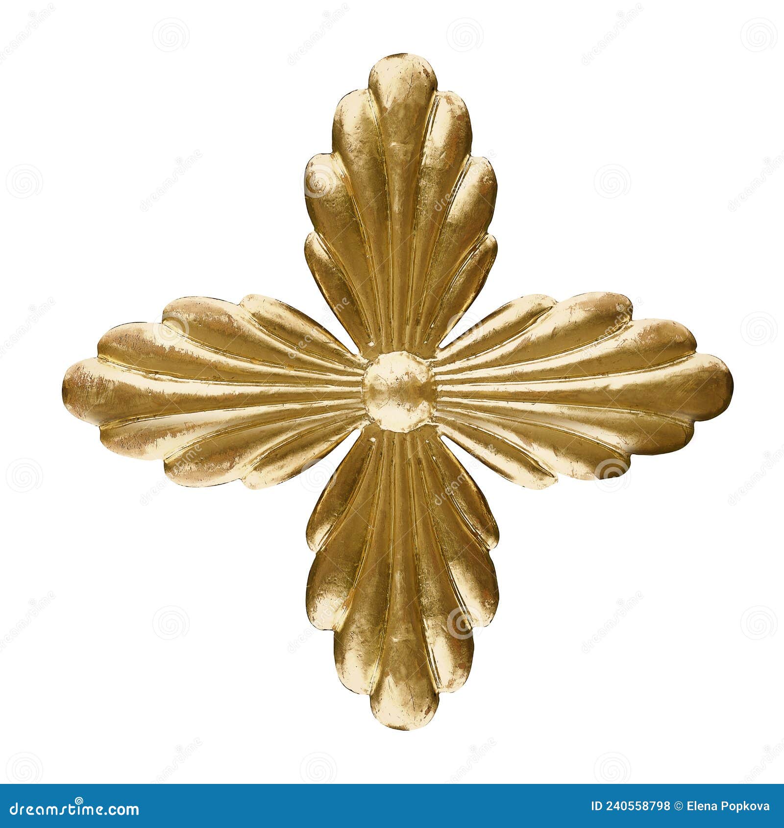Golden Decorative Element with Floral Pattern Isolated on White ...